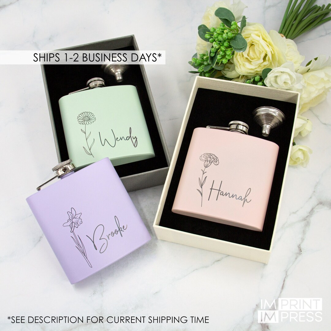 Custom Birth Month Flower Flask Floral Bridal Party Gift - Etsy