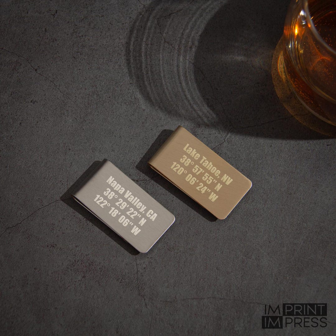 Custom Coordinates Engraved Money Clip | Personalized Anniversary Gift ...