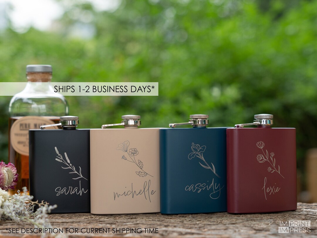 Custom Flower Flask Floral Bridal Party Gift Laser Engraved Flask ...