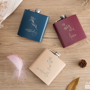 Custom Flower Flask | Floral Bridal Party Gift | Laser Engraved Flask ...