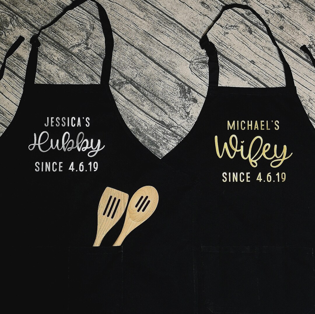 Set of 2 Custom Apron Custom Apron Set Personalized Couple Apron Set ...