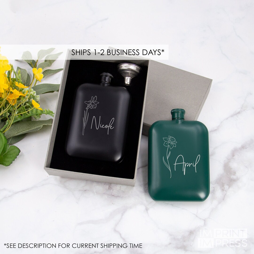 Custom Birth Month Flower Flask Floral Bridal Party Gift - Etsy