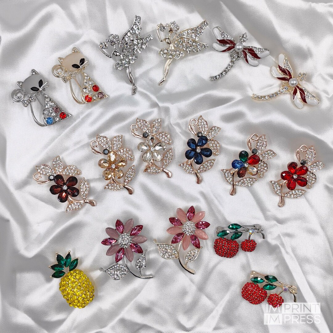 Rhinestone Safety Pin | Floral Rhinestone Brooch | Variety Sash Pins - Etsy