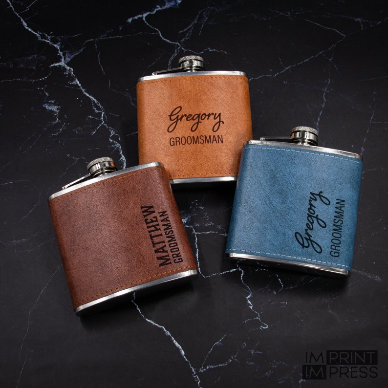 Laser Engraved Flask | Faux Leather Flask | Engraved Mens Flask ...