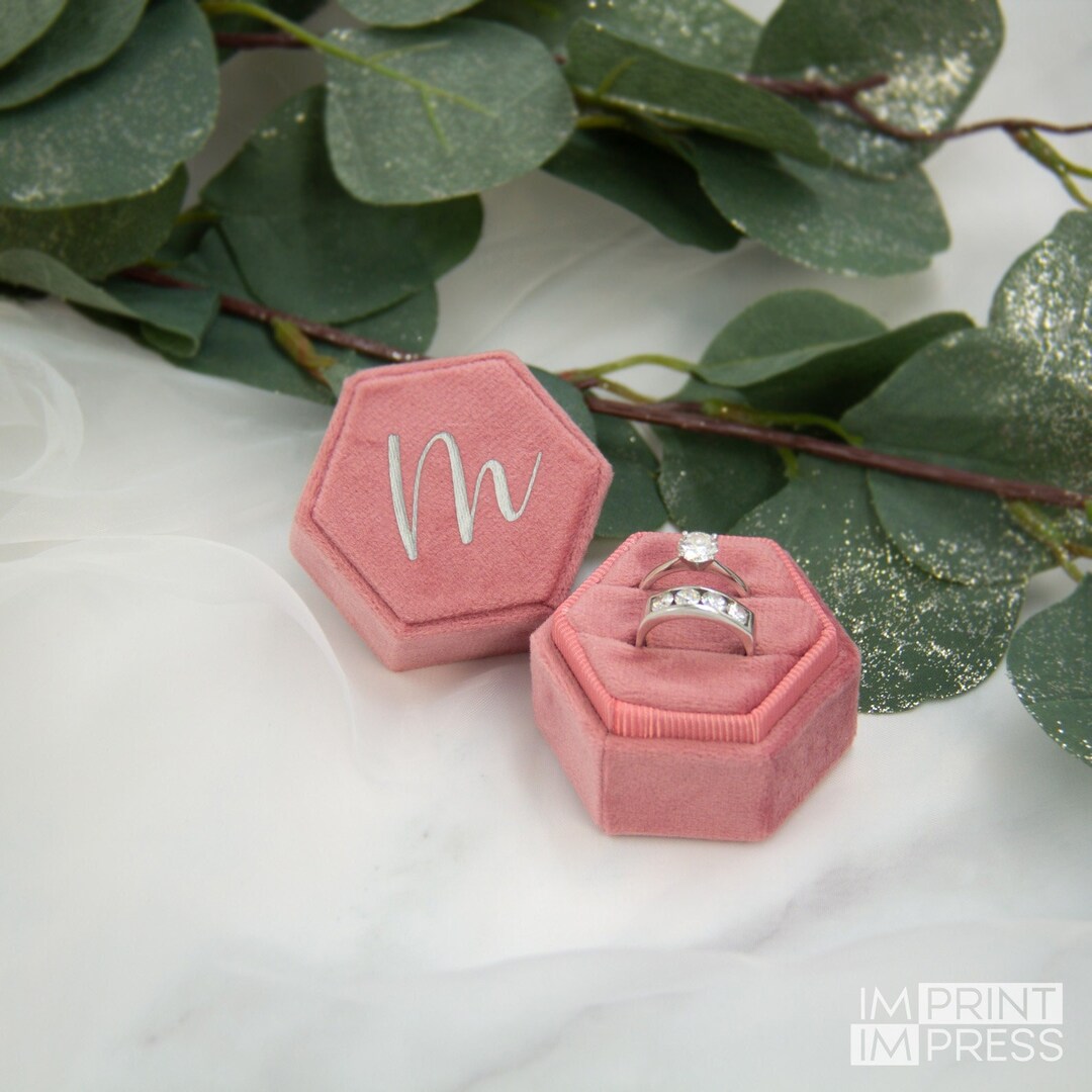 Personalized Wedding Ring Box | Custom Velvet Ring Box | Two Slot Ring ...