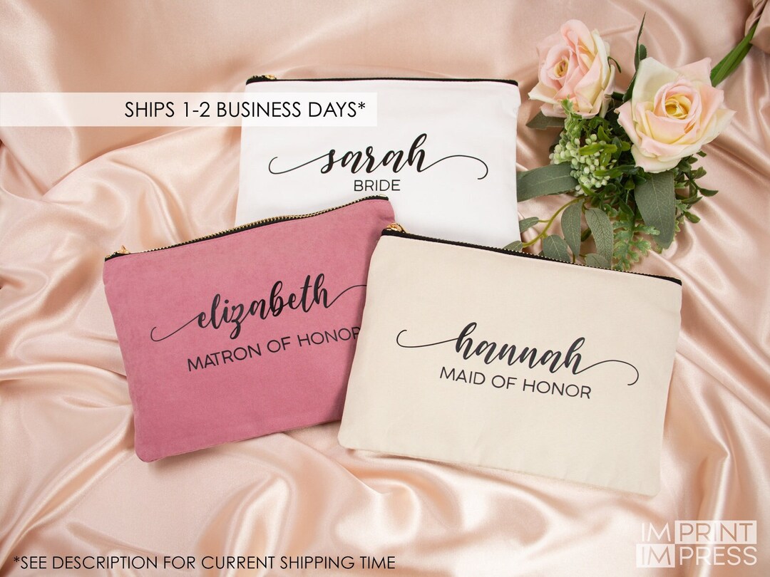 Personalized Suede Makeup Bag Bridesmaid Cosmetic Bag Custom Makeup Bag ...