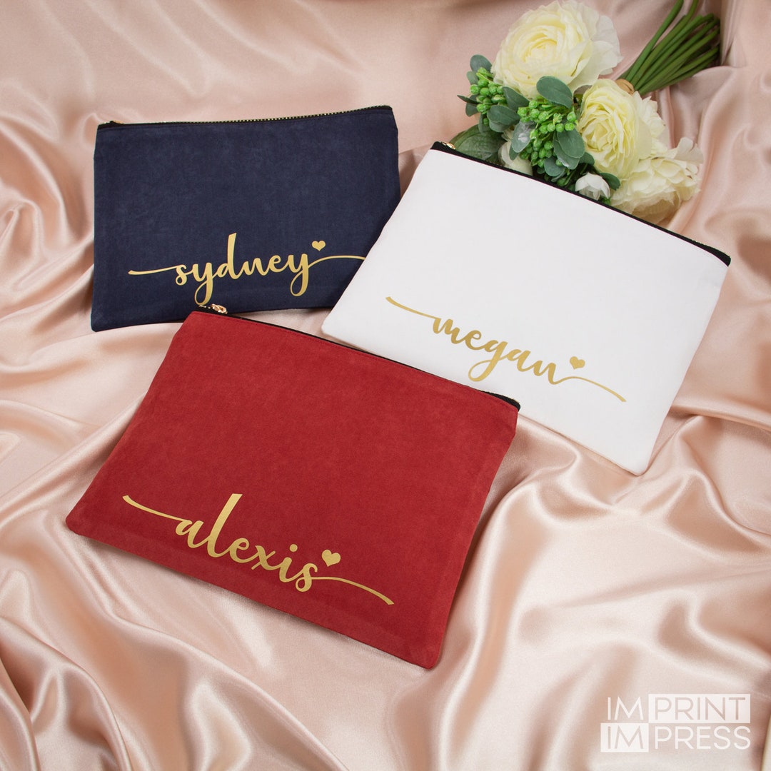 Personalized Suede Makeup Bag Bridesmaid Cosmetic Bag Custom Makeup Bag ...