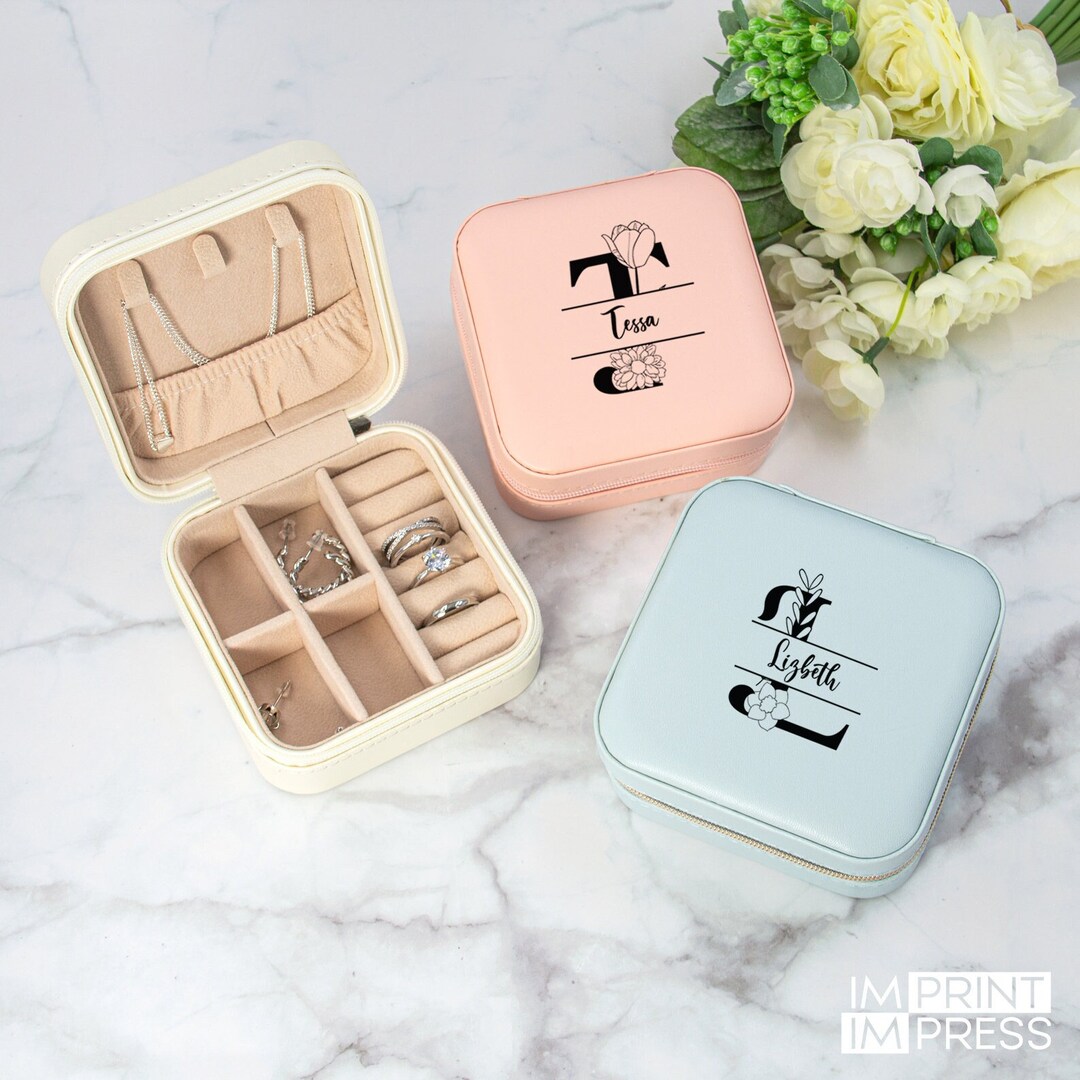 Custom Monogram Jewelry Box | Personalized Flower Initials Jewelry ...