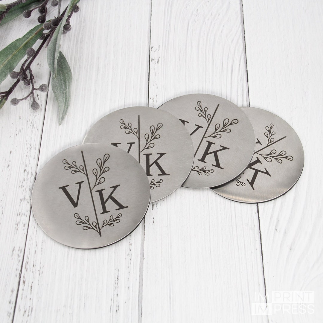 Set of 4 Personalized Stainless Steel Coaster Set of 4 Coaster ...