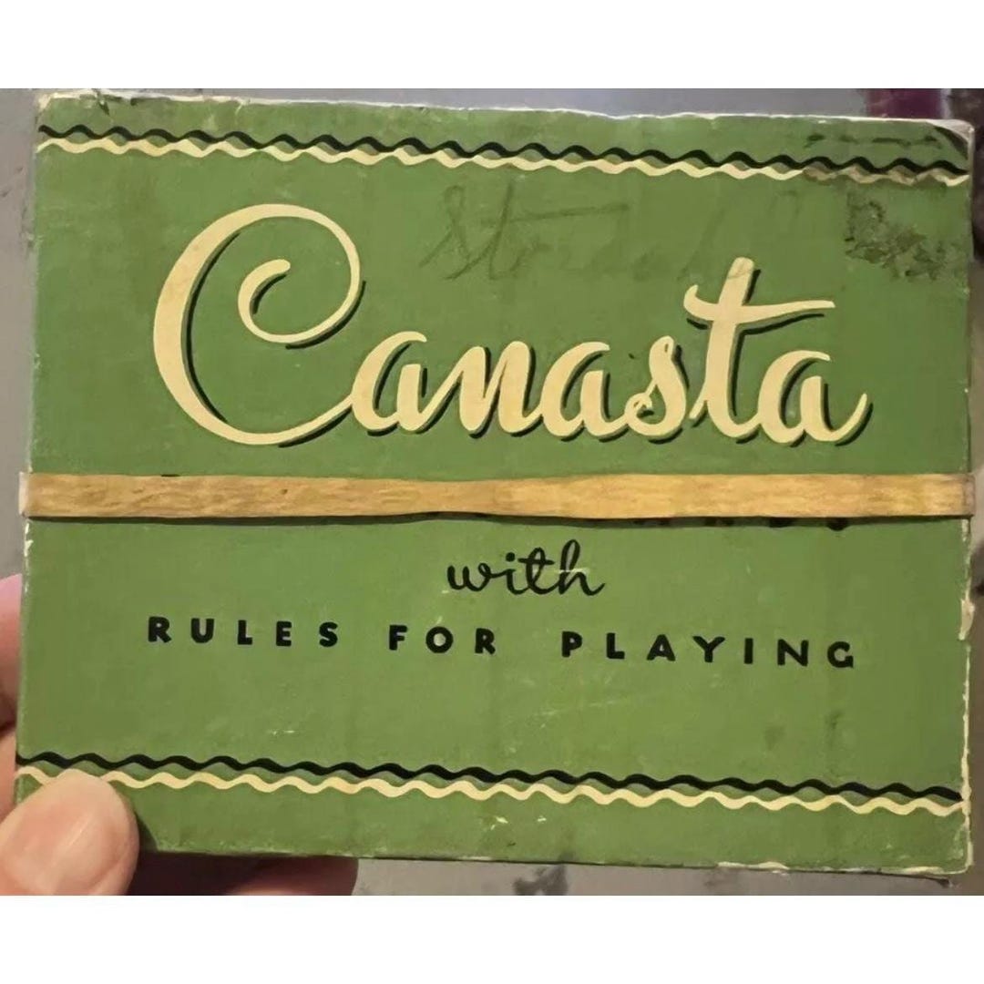 Canasta Playing Card Box Set Green Box Sombrero Bear Vintage No ...