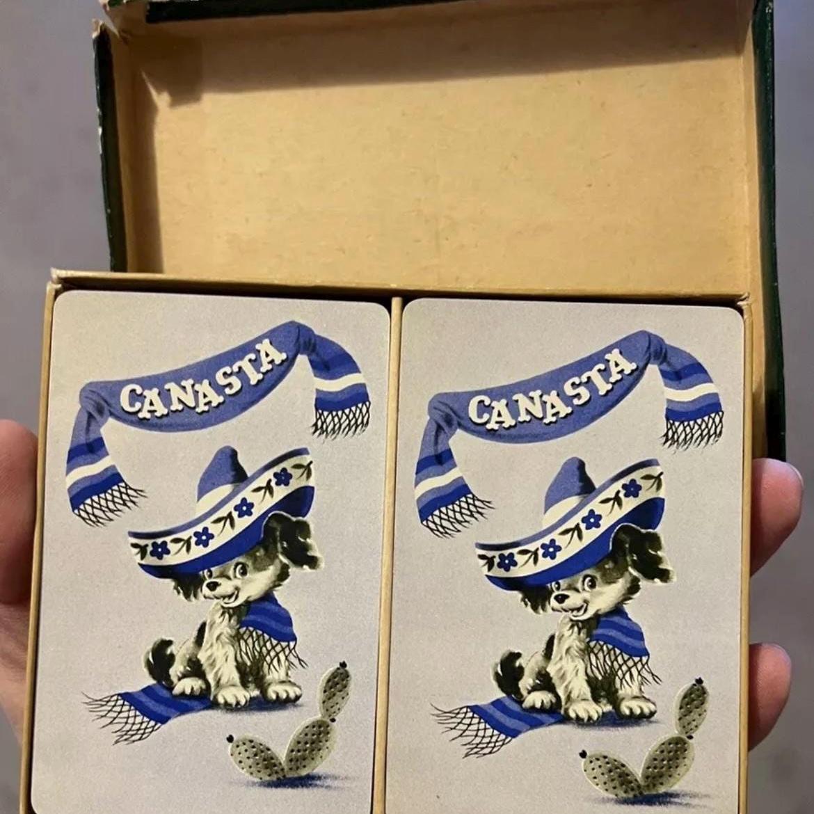 Canasta Playing Card Box Set Green Box Sombrero Bear Vintage No ...