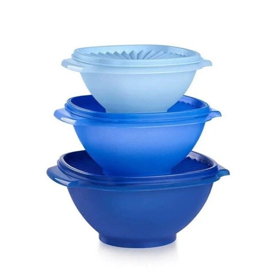 Tupperware 3 Piece Blue Serverlier Serving Bowl Bowls Set - Etsy