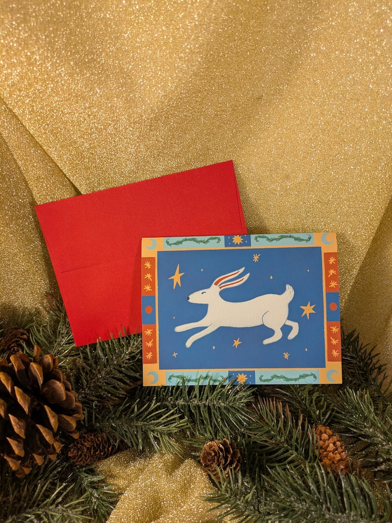 Winter Solstice White Hare Holiday Greeting Card - Etsy