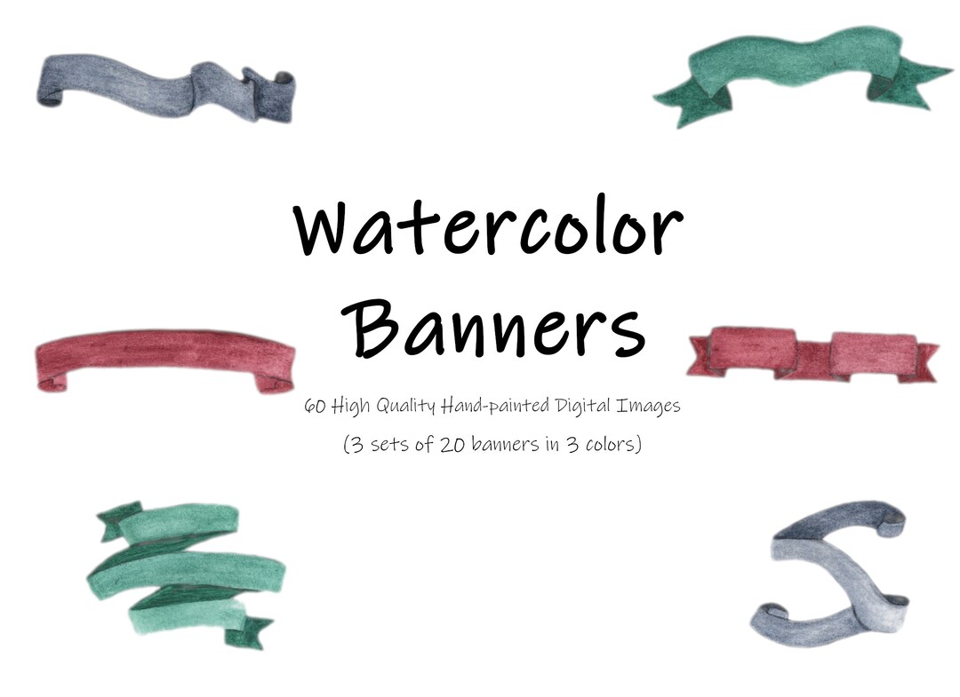 Watercolor Banners PNG-60 High Quality Digital Images-instant Download ...