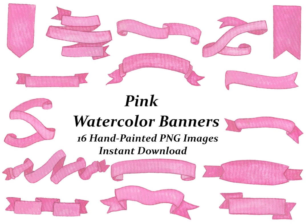Pink Banner Clipart-pink Watercolor Banners Png-holiday-birthday-baby ...