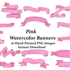 Pink Banner Clipart-pink Watercolor Banners Png-holiday-birthday-baby ...