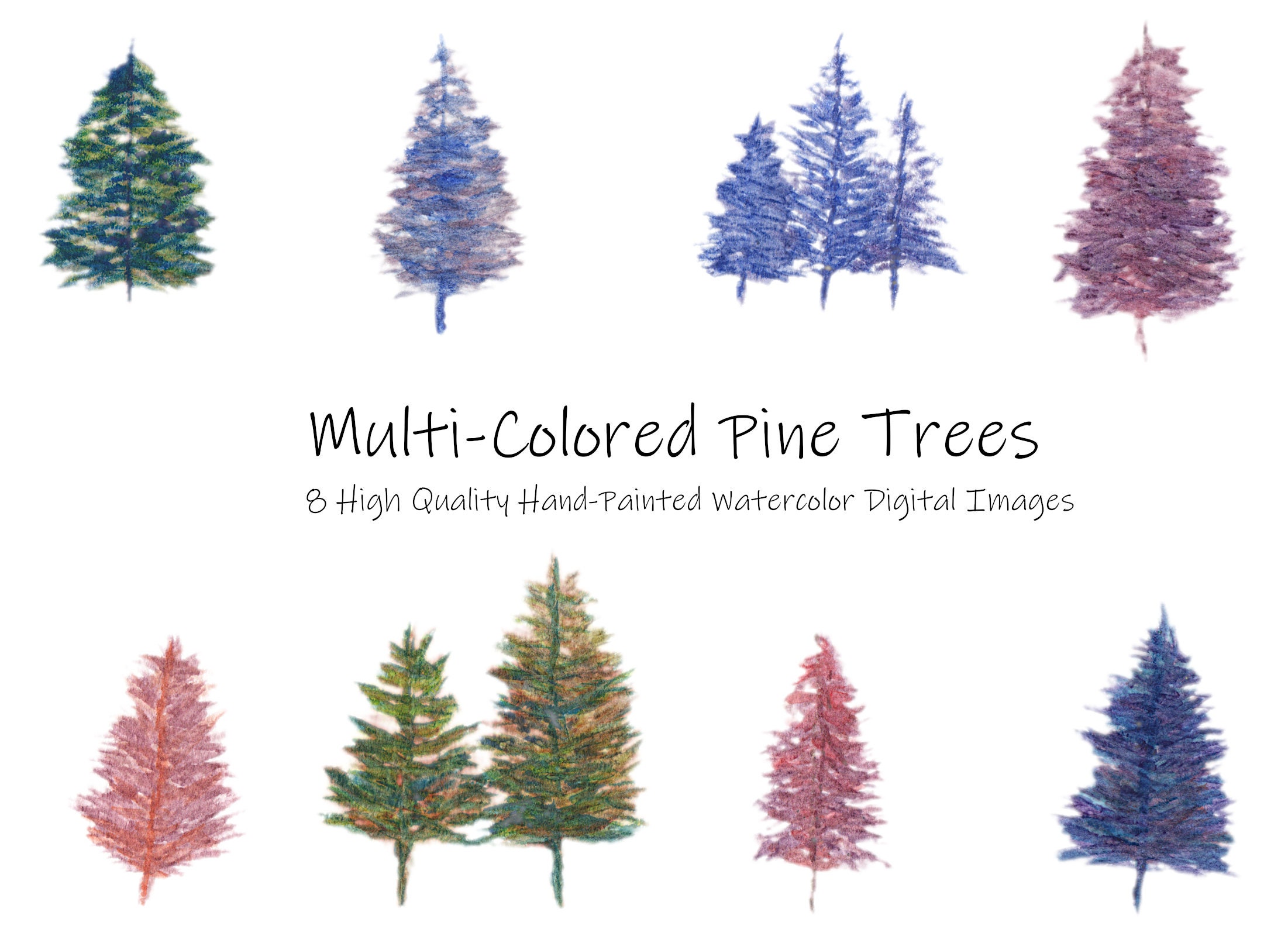 Watercolor Pine Trees Clipart-christmas Clipart-winter Wedding-conifers ...