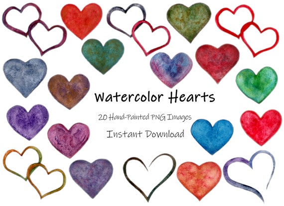 Heart Clipart Watercolor-valentine's Day Heart Shaped PNG | Etsy