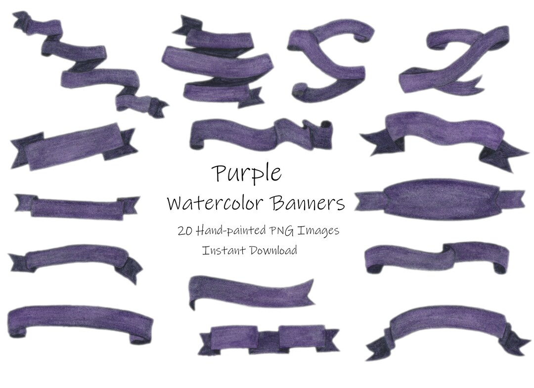 Purple Banner Clipart-watercolor Banner Art-purple - Etsy
