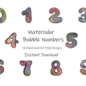 Watercolor Bubble Number-handpainted Watercolor Numbers 0 Thru 9 ...