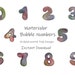 Watercolor Bubble Number-handpainted Watercolor Numbers 0 Thru 9 ...