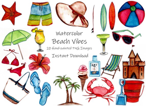 Summer Beach Clipart PNG Instant Download | Etsy