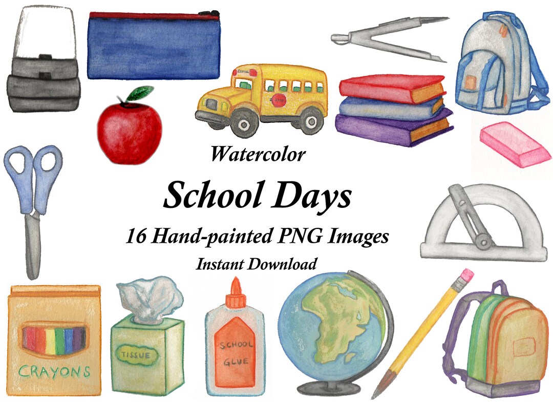 Watercolor School Days-back to School Classroom PNG Instant Download ...