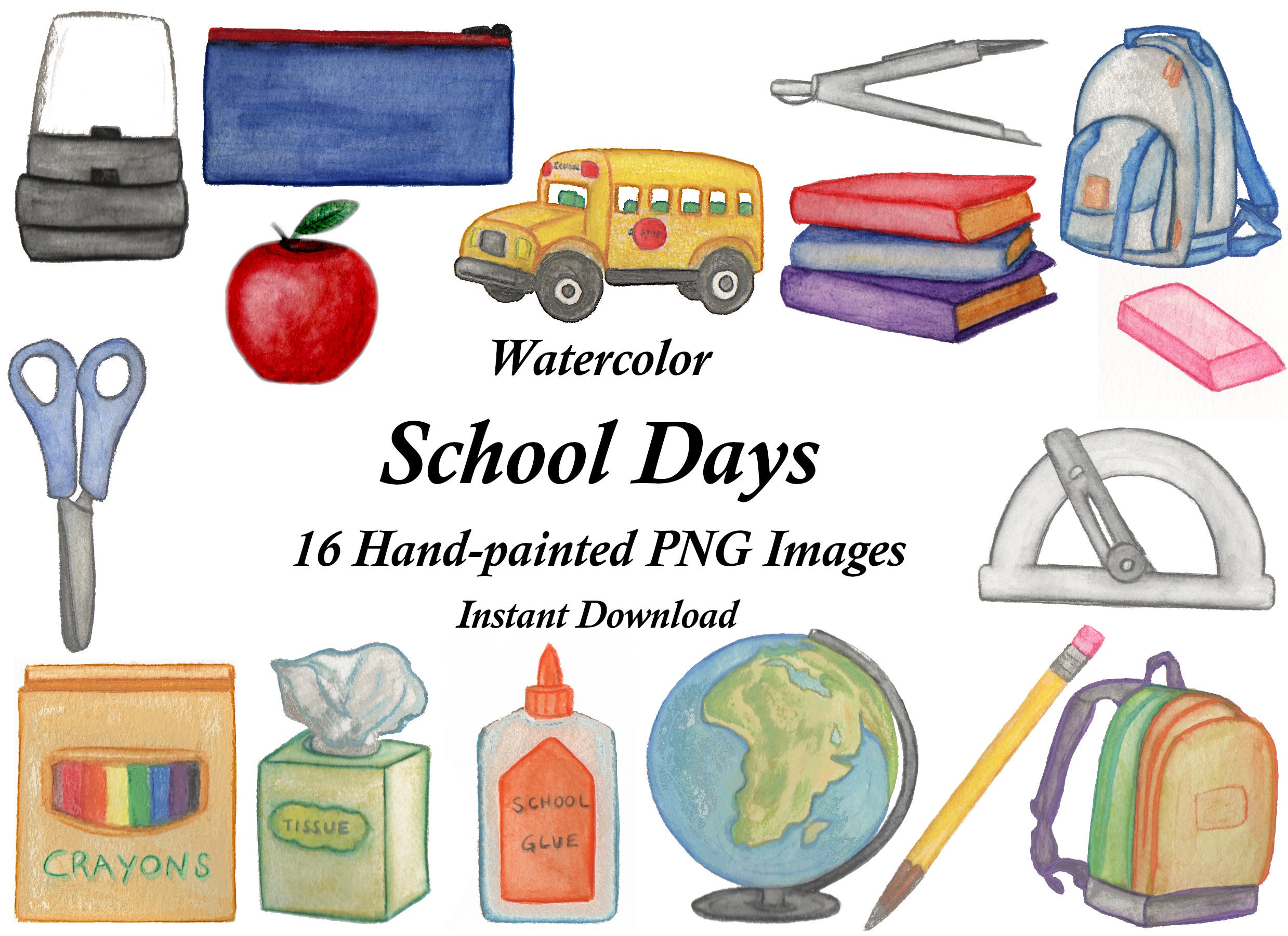 Watercolor School Days-back to School Classroom PNG Instant Download ...