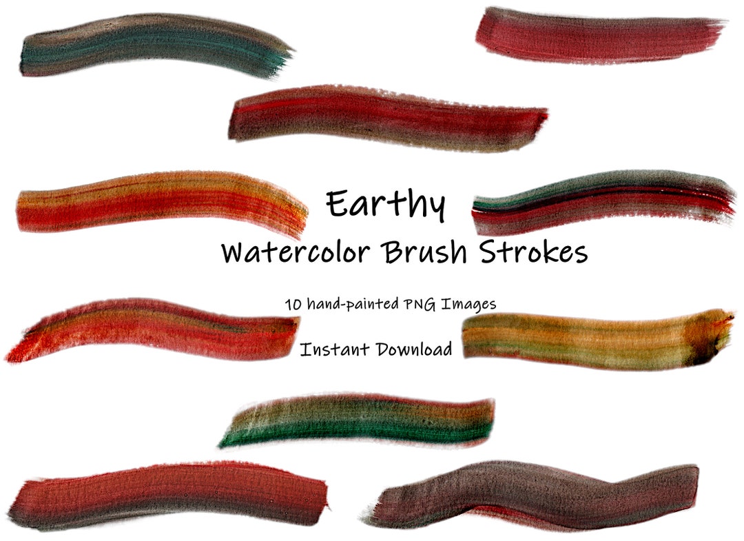 Watercolor Brush Strokes Clipart-earth Tones Red Green Brown-multicolor ...