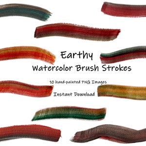 Watercolor Brush Strokes Clipart-earth Tones Red Green Brown-multicolor ...