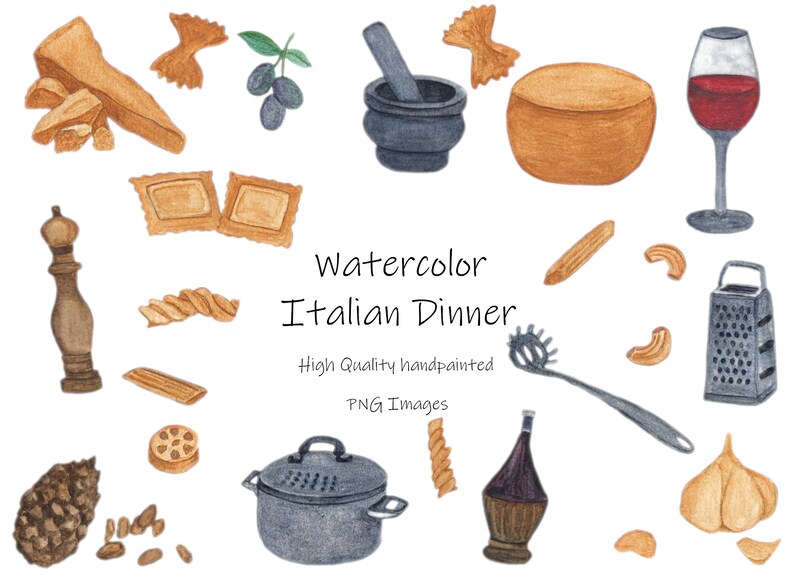 Watercolor Italian Dinner Clipart-italian Food-instant Download Png ...