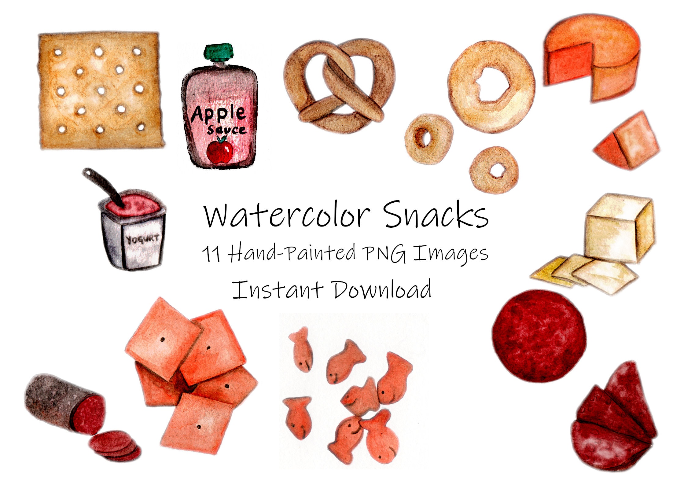 Watercolor Snacks-snack Food Png-cheese-salami-crackers-yogurt-apple ...