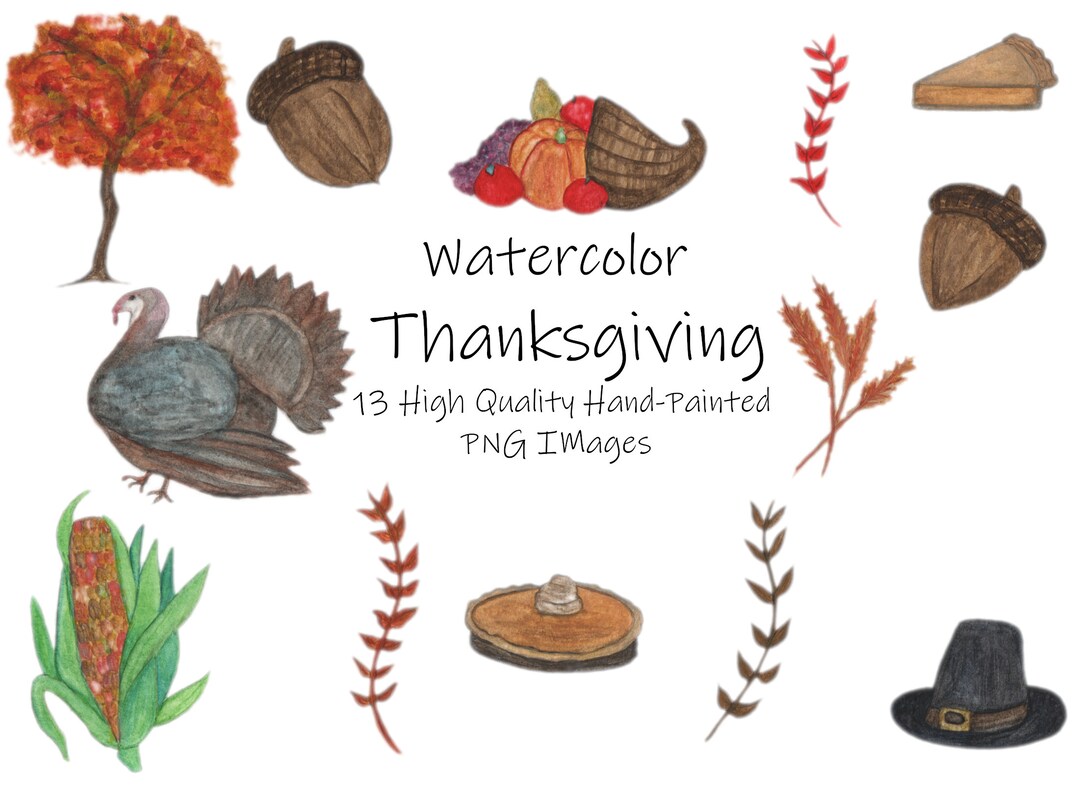 Watercolor Thanksgiving Clipart-fall Harvest Png-turkey-corn-pumpkin ...