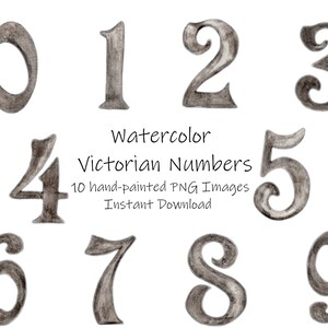 Watercolor Victorian Number-gray Numbers-0 Thru 9-watercolor Numbers ...