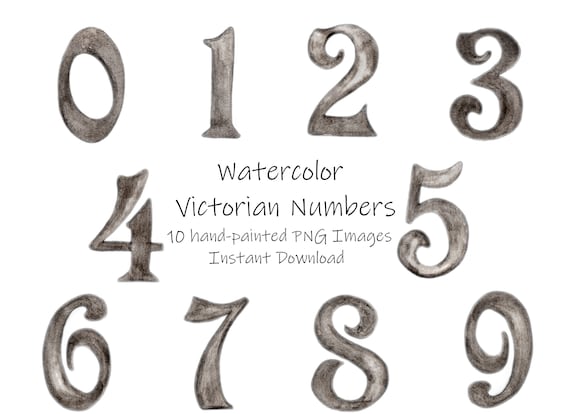 Watercolor Victorian Number-gray Numbers-0 Thru 9-watercolor | Etsy