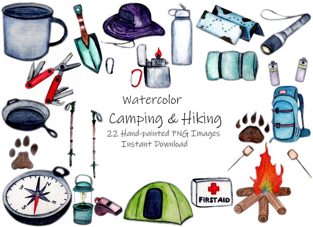 Camping and Hiking Clipart PNG Instant Download - Etsy