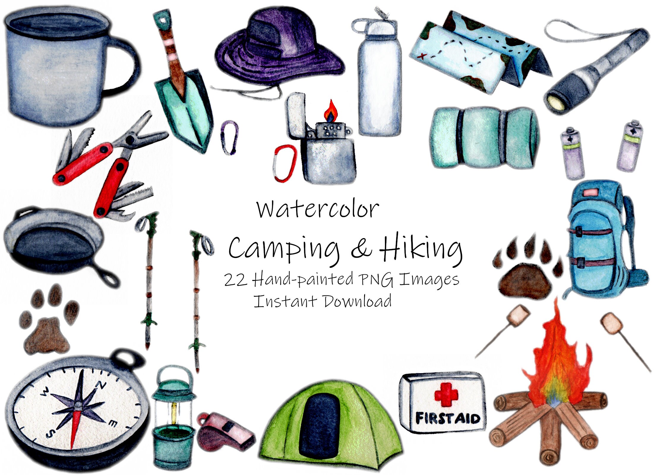 Camping and Hiking Clipart PNG Instant Download - Etsy