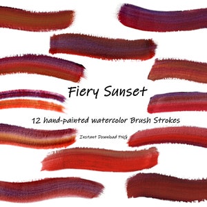 Watercolor Brushstroke Clipart-fiery Sunset, Warm Color Brushstrokes ...