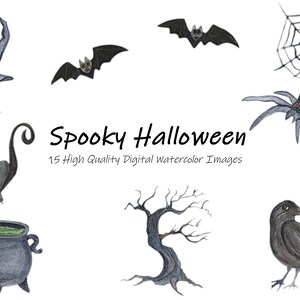 Halloween Watercolor Clipart-spooky-halloween Digital Images-instant ...