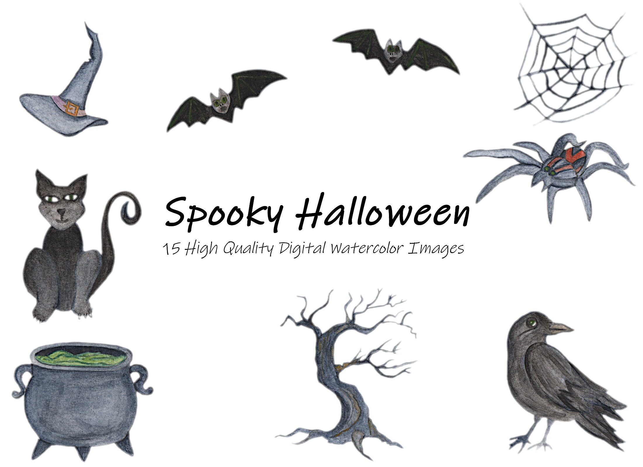 Halloween Watercolor Clipart-spooky-halloween Digital Images-instant ...