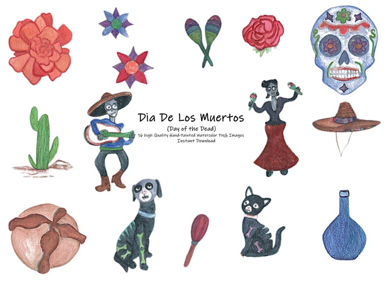 Dia De Los Muertos Clipart-watercolor Day of the Dead Clipart-mexican ...