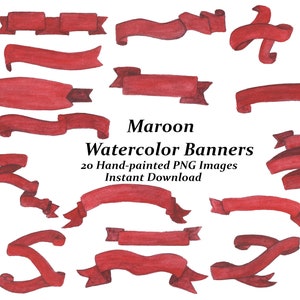 Maroon Banner Clipart-watercolor Banners-announcements-birthdays ...