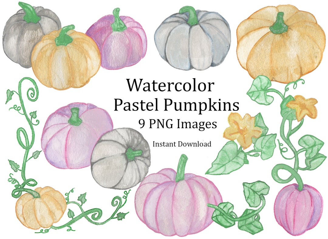 Watercolor Pastel Pumpkin Clipart-halloween Pastel Pumpkins and Vines ...