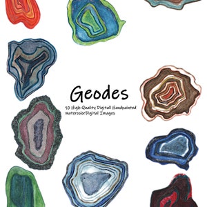 Geode-agate-stone Watercolor Clip Art-10 Hand Painted Digital Clip Art ...