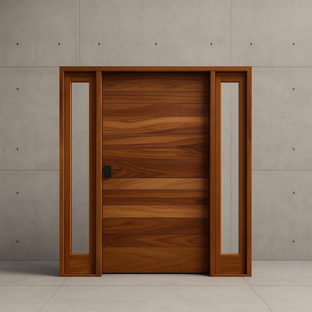 Modern Parota Wood Door With Glass – Hinged System, Custom Size & Glass ...