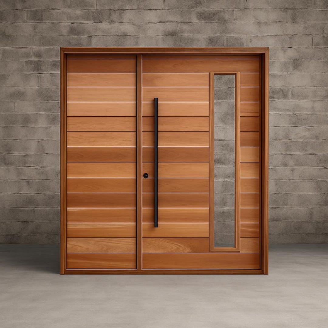 Modern Parota Wood Pivot Door With Left-side Movable Panel ...