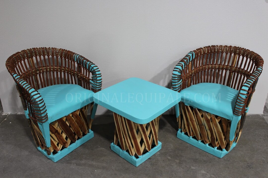 Set 2 Chairs & Table Handmade Equipale Leather Chairs - Etsy