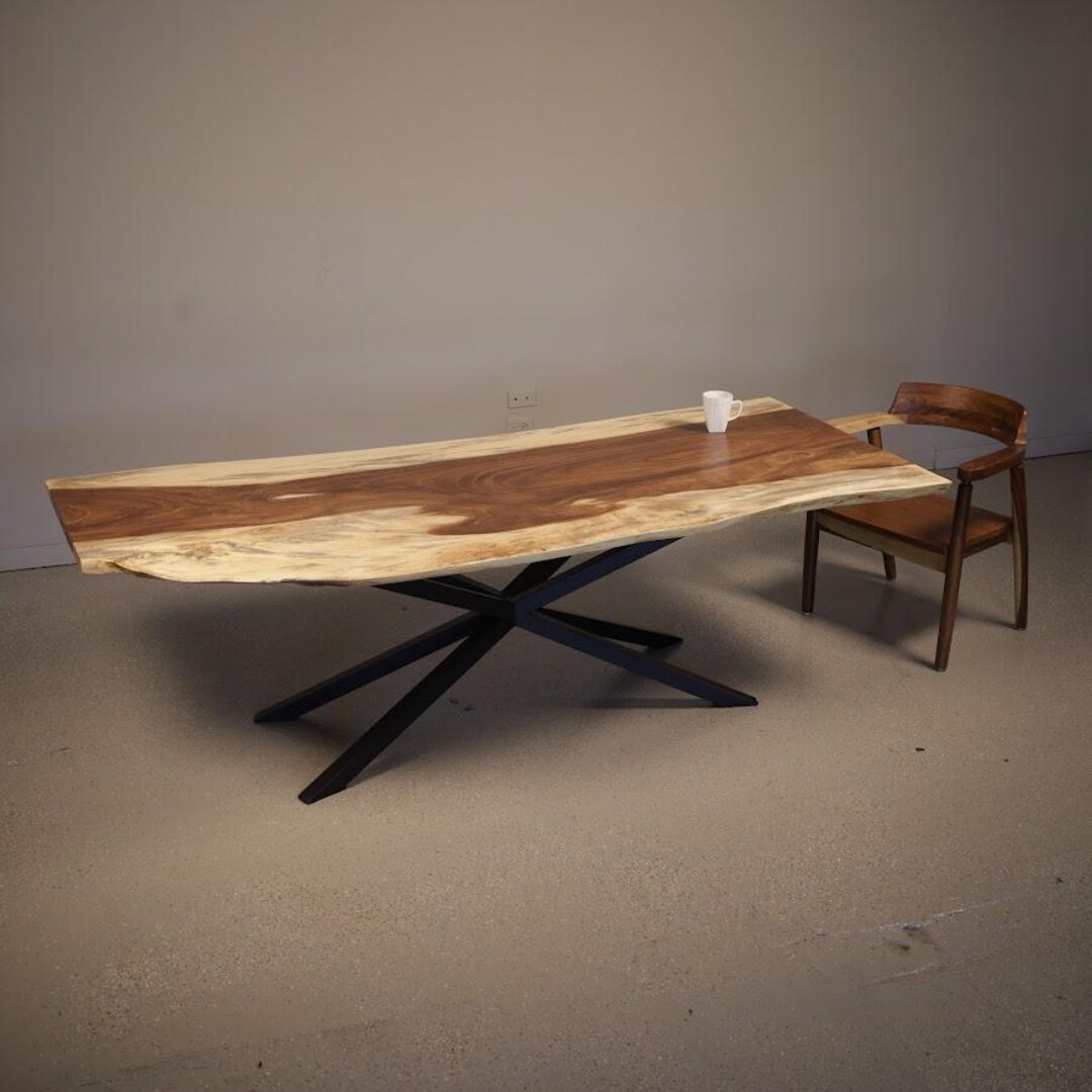 Live Edge Parota Wood Dining Table With Modern Iron Base – Handcrafted ...