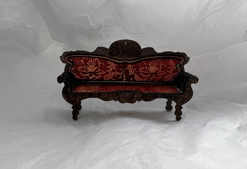 Miniature Dollhouse Sofa Kit: 1/12 Scale, Engraved Wooden DIY, Made in ...