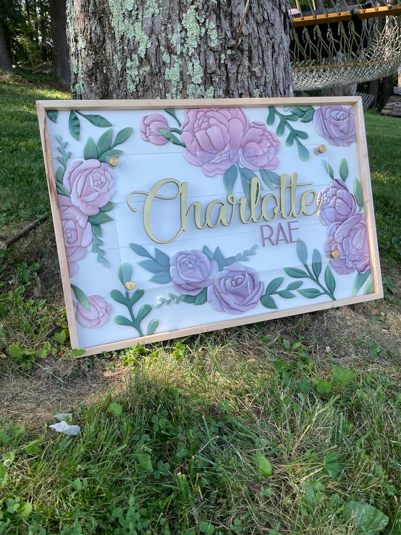 Floral Custom Nursery Sign | Peonies & Roses - Etsy